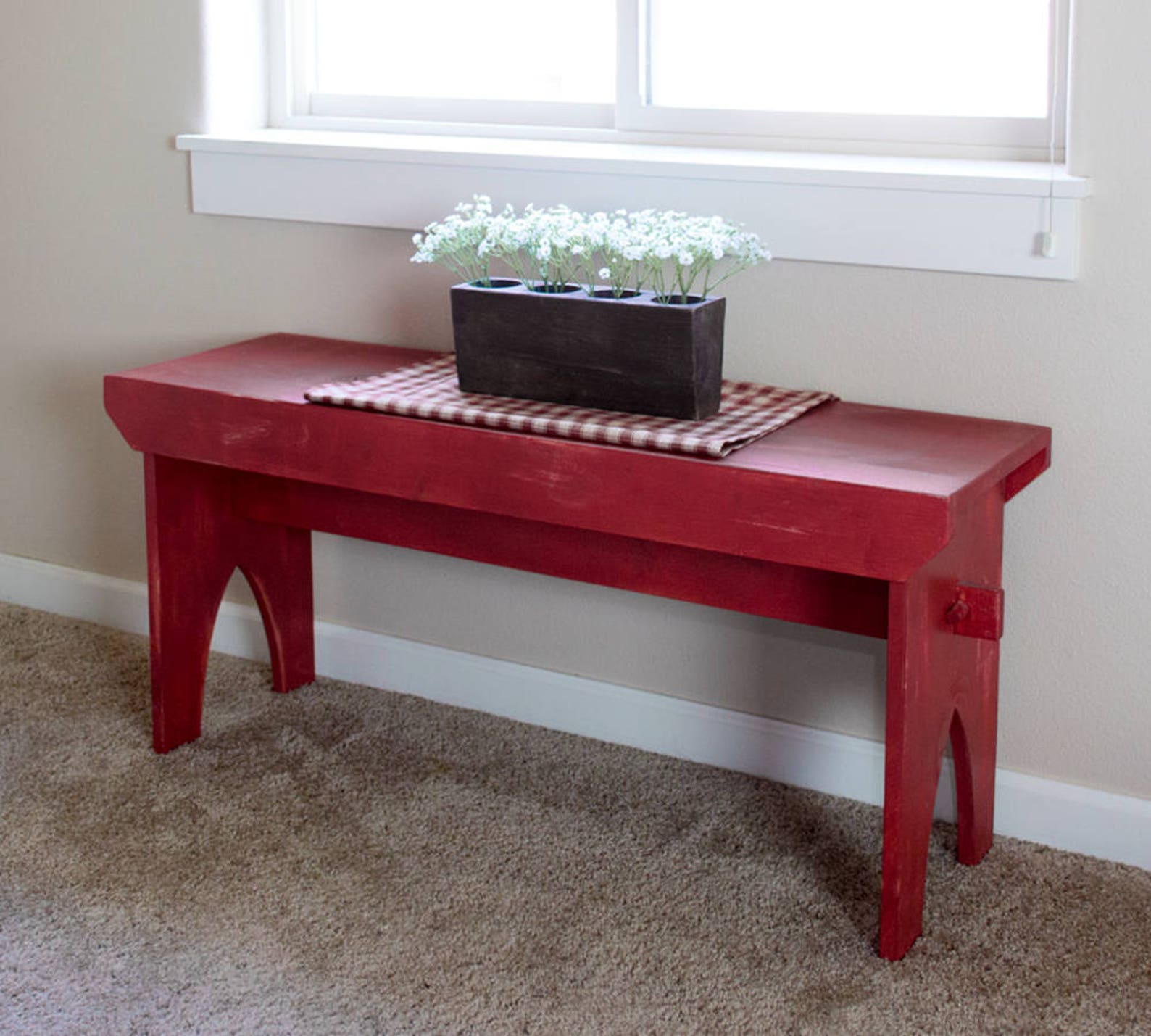 Farmhouse Bench Red Distressed Bench Rustic Country Painted - Etsy