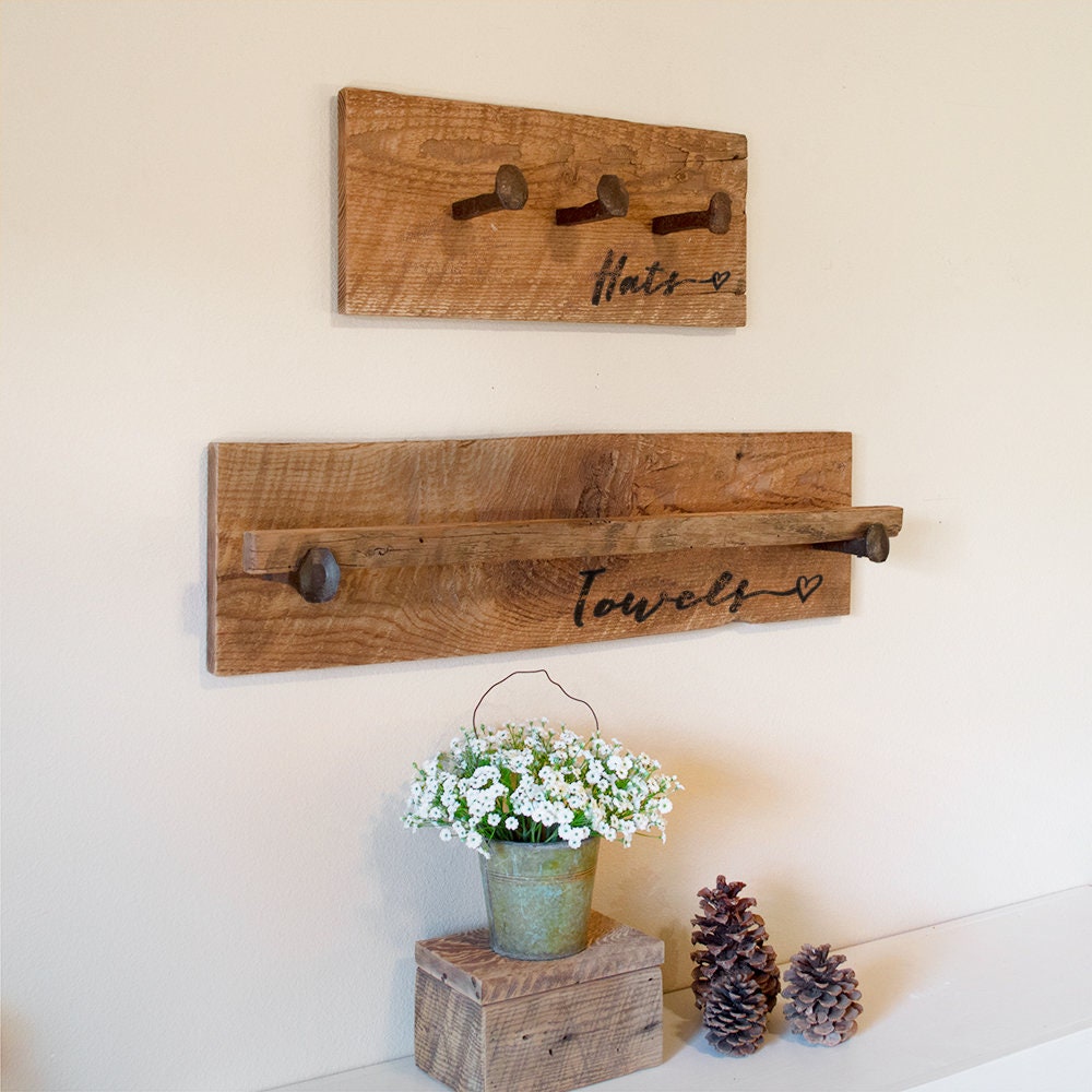 Rustic Wood Towel Rack Large Reclaimed Towel Hanger With - Etsy UK