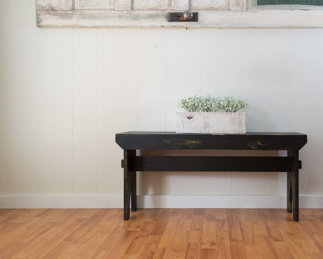 Farmhouse Bench - Black Distressed Bench, Primitive Rustic Painted ...