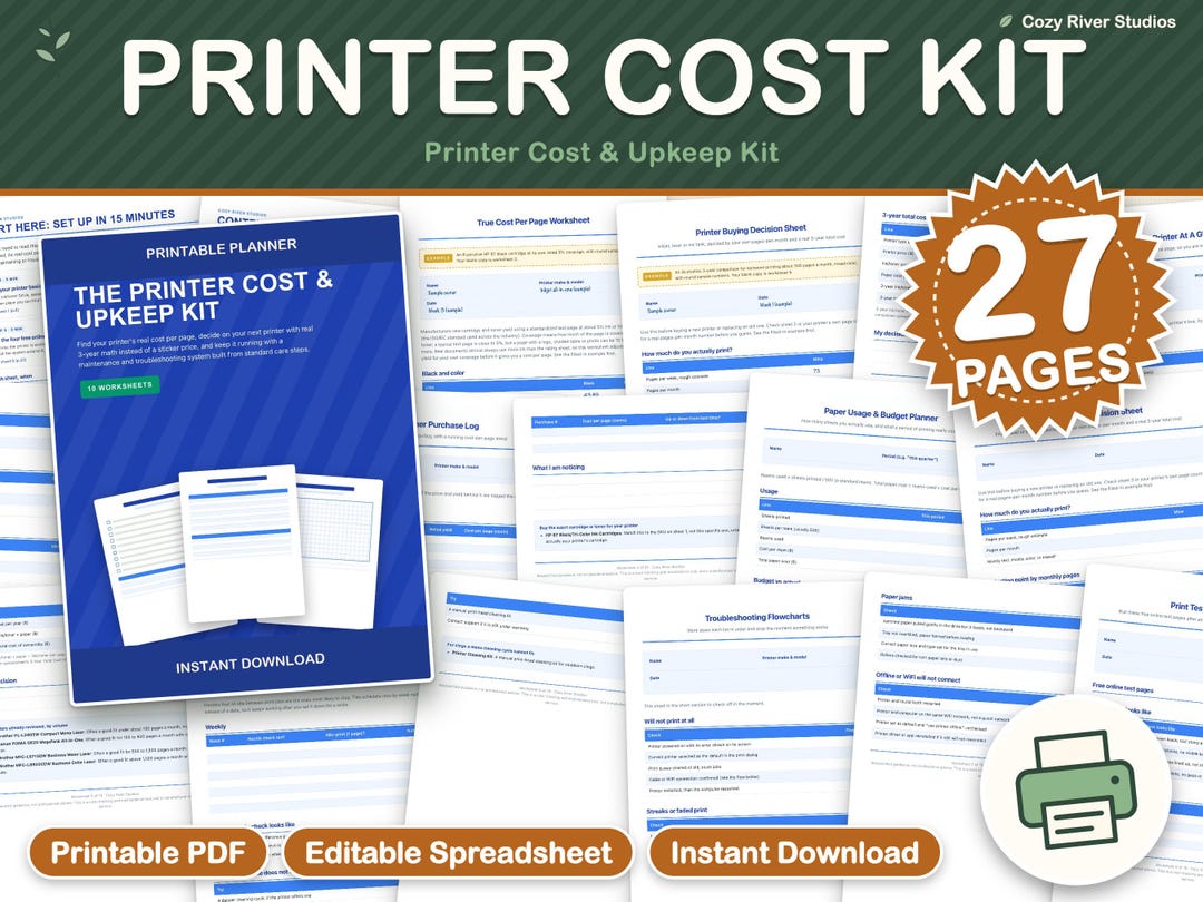 Printer Ink Cost Tracker Printable, Cost per Page Worksheet, Ink and ...