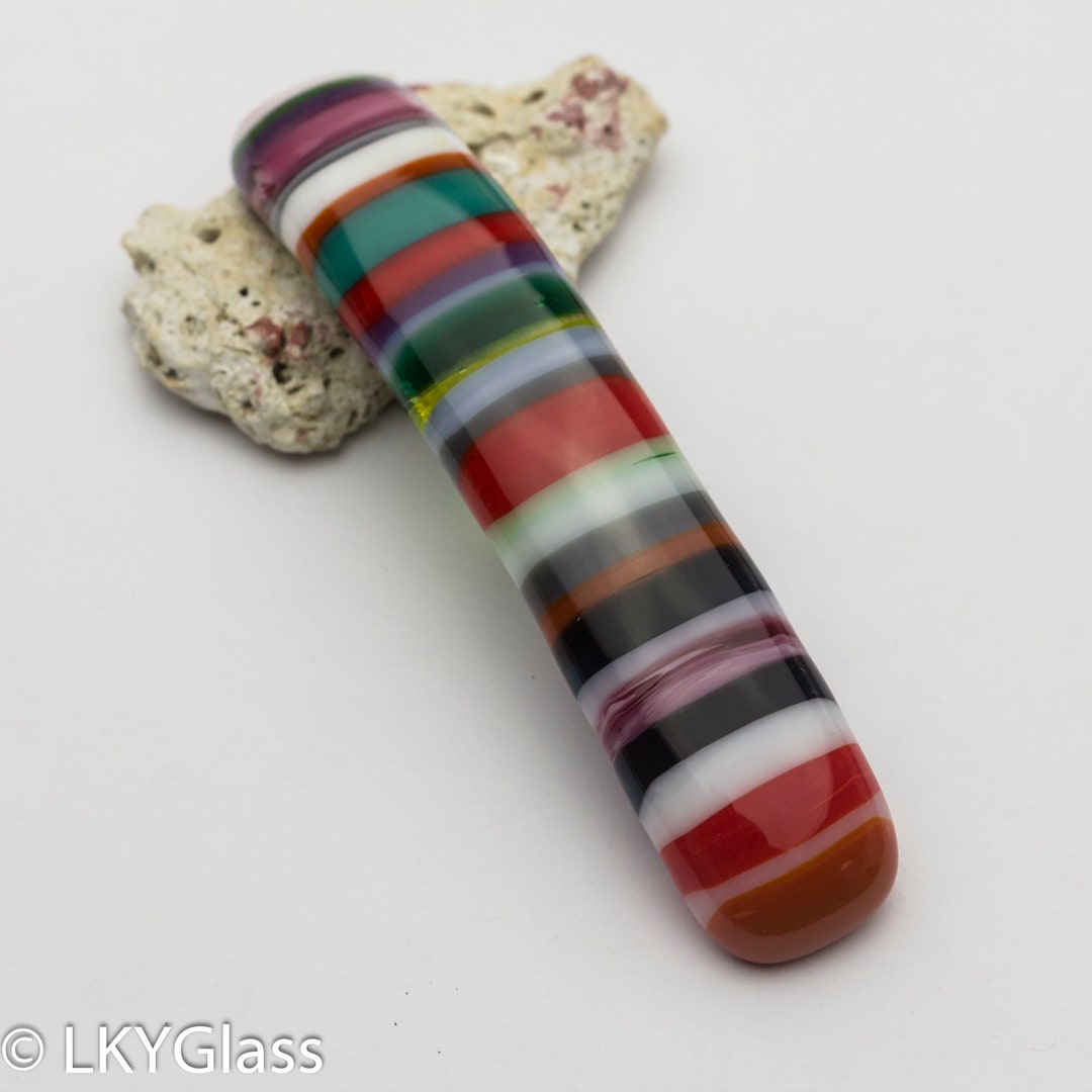 Only 2 Left Large Rainbow Striped Fused Glass Barrette, Blue Red Yellow ...