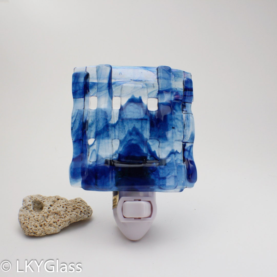 Sparkly Wispy Blue Mosaic Glass Night Light, Fused Glass Night Lite ...