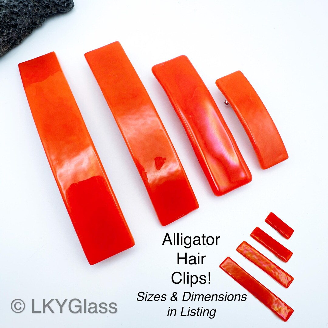 Hard to Photograph Bright Orange Stained Glass Barrette, Alligator Hair ...