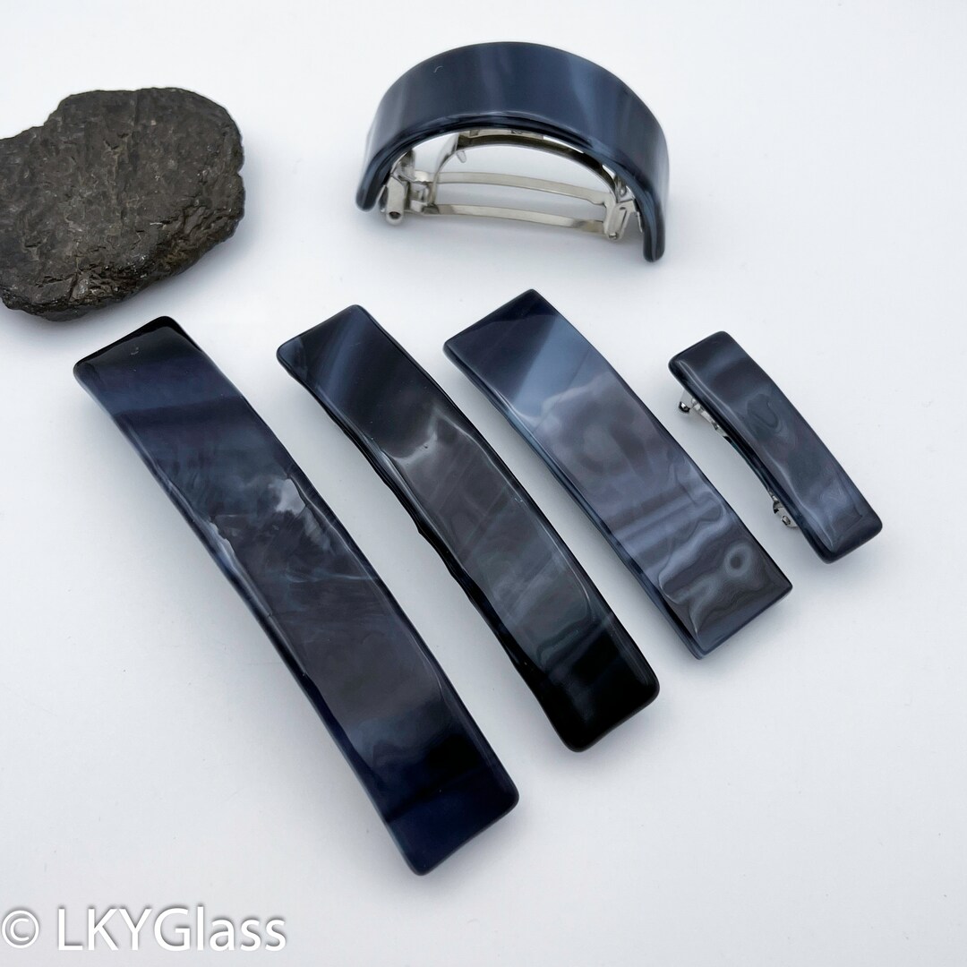 Blended Dark Purple Blue Glass Barrette, French Barrette, Thick Hair ...