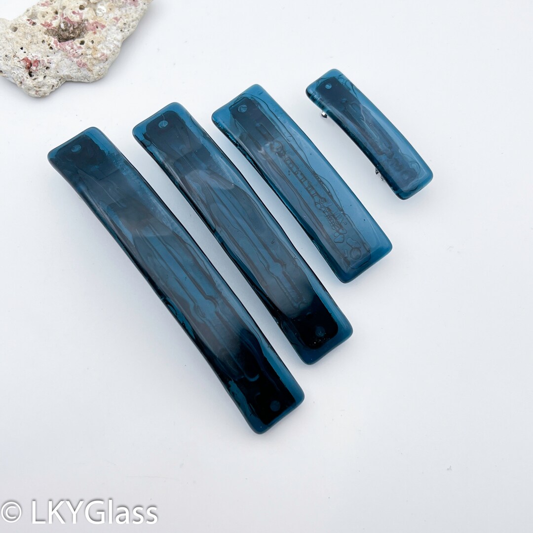 Sea Blue Glass Barrette, Gray Blue French Hair Barrette, Transparent ...