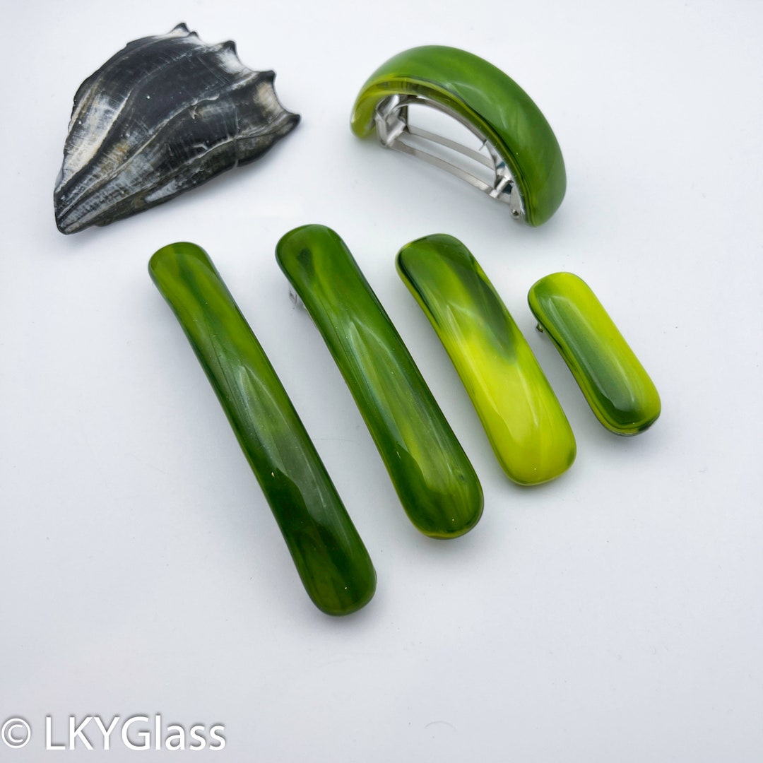 Blended Green Yellow Hair Barrette, Ponytail Barrette, Green Fused ...