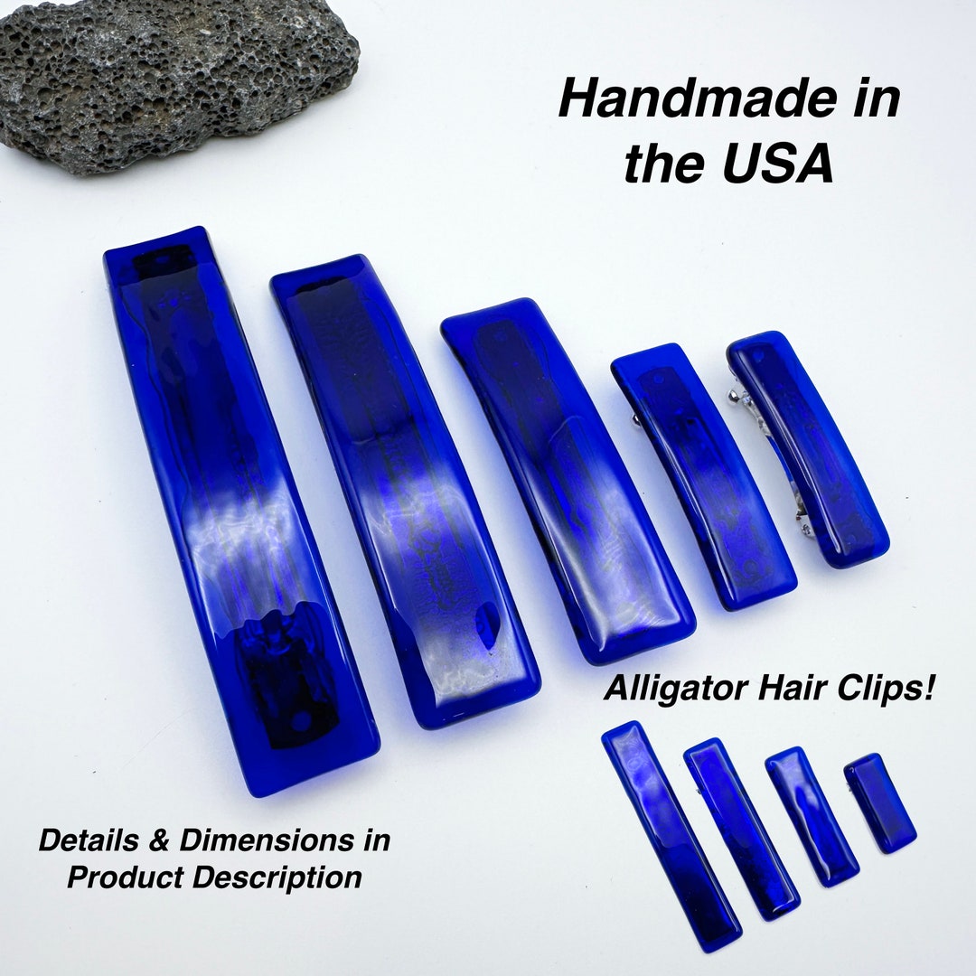 Glossy Transparent Caribbean Blue Stained Glass Barrette, Alligator ...