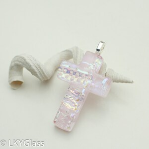 Pink Silver Dichroic Glass Cross Pendant Fused Glass Cross - Etsy