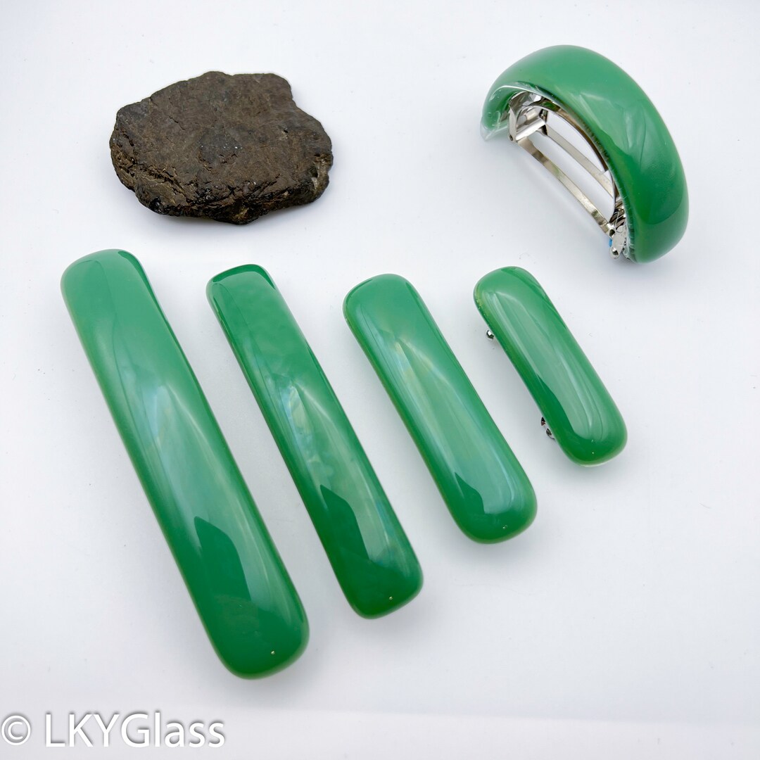 Pretty Mineral Green Fused Glass Barrette, Green Hair Barrette, French ...