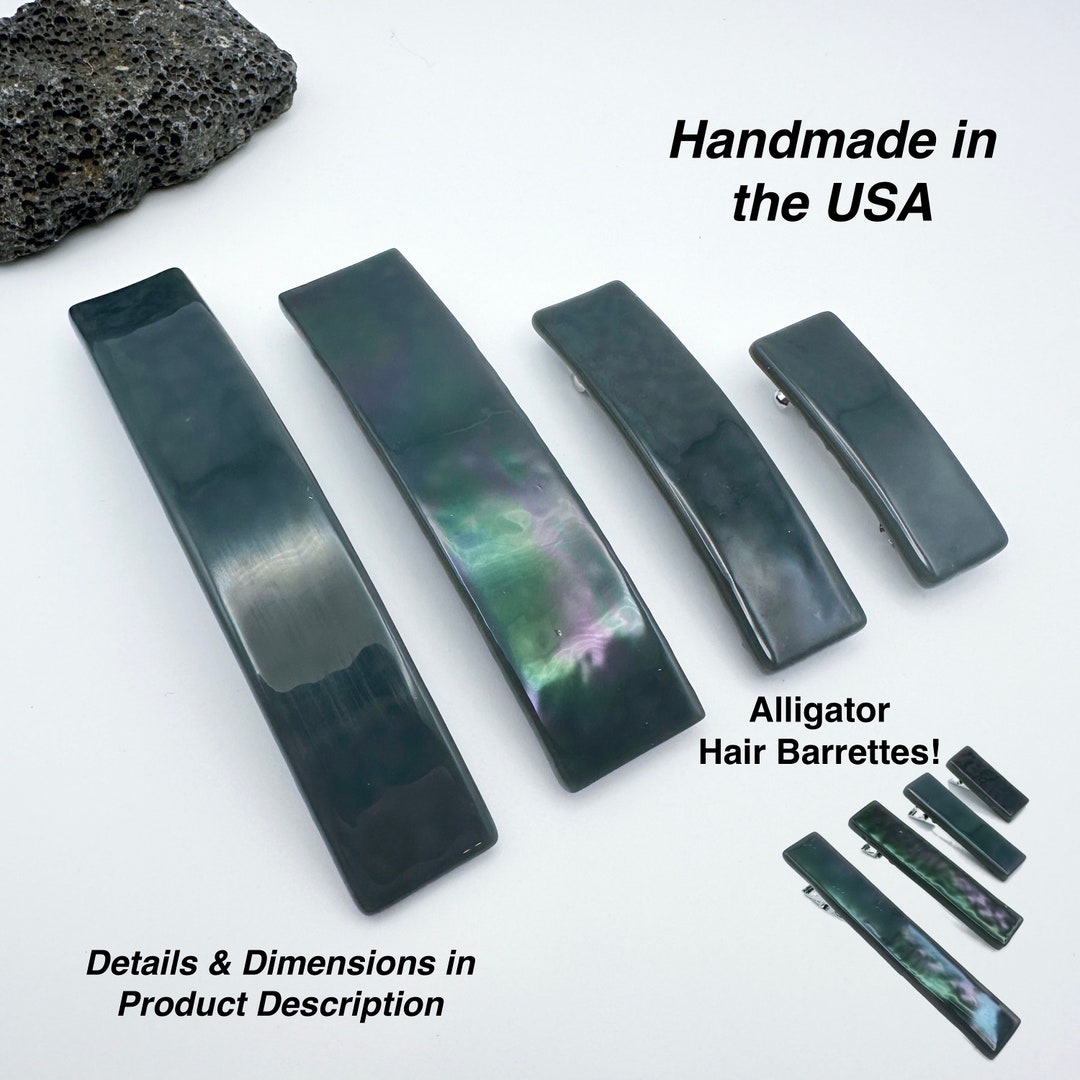 Stylish Slate Gray Glass Barrette, Alligator Hair Barrette, Stained ...