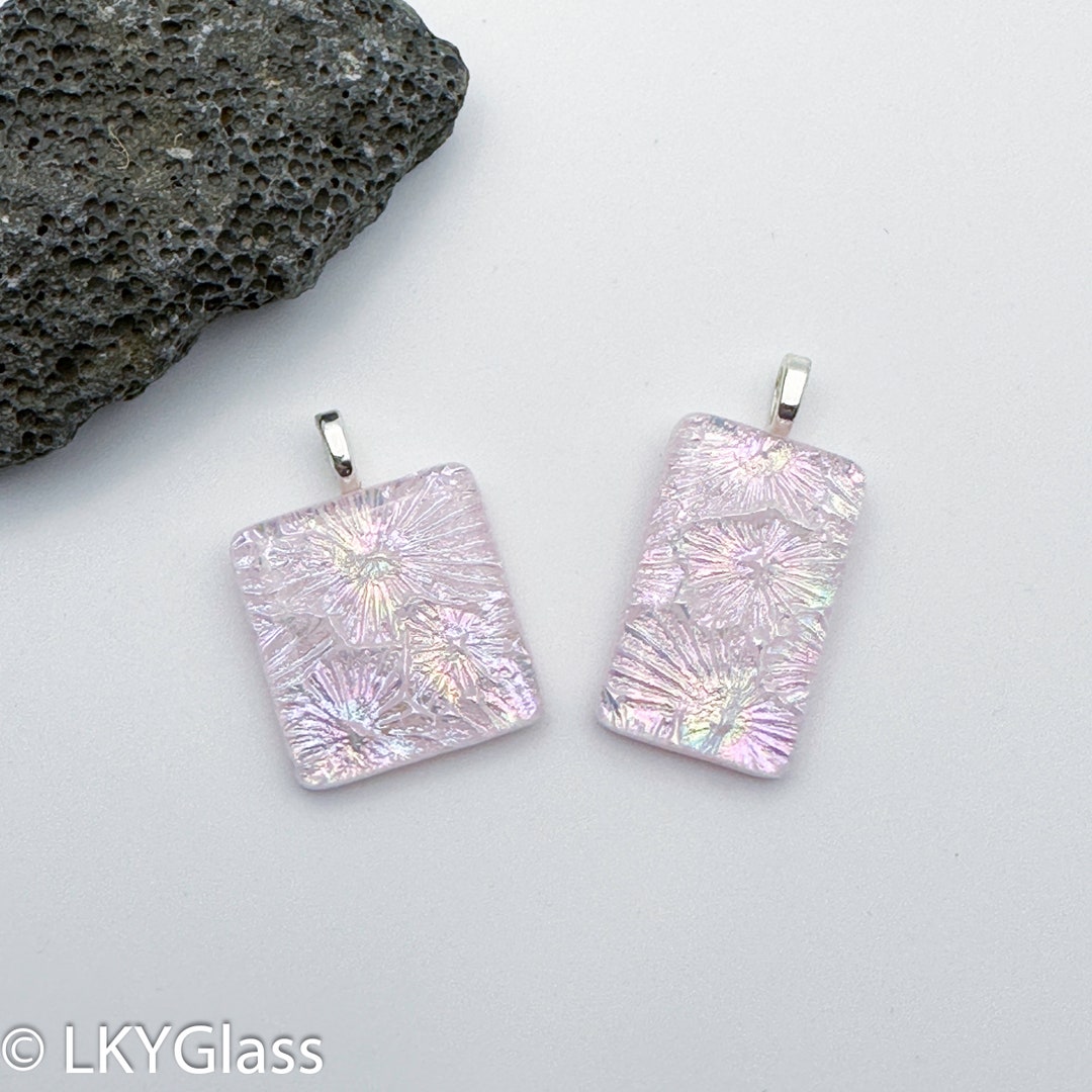 Pretty Pastel Pink Starburst Dichroic Glass Pendant, Handmade Fused ...