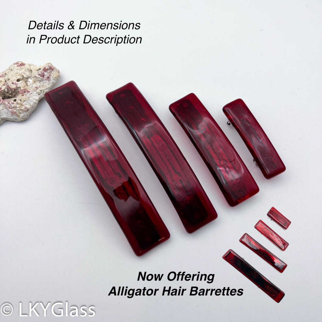 Transparent Deep Red Stained Glass Barrette, Alligator Hair Barrette ...