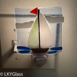 Handmade Sailboat Night Light, Stained Glass Sail Boat Nightlight, Boat ...
