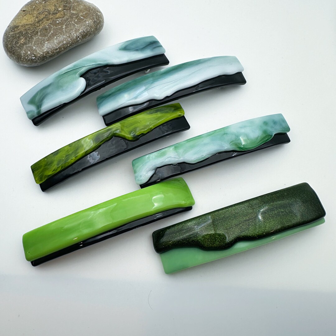 Unique Green Black Glass Edge Barrette, Rubber Back Clip, French ...