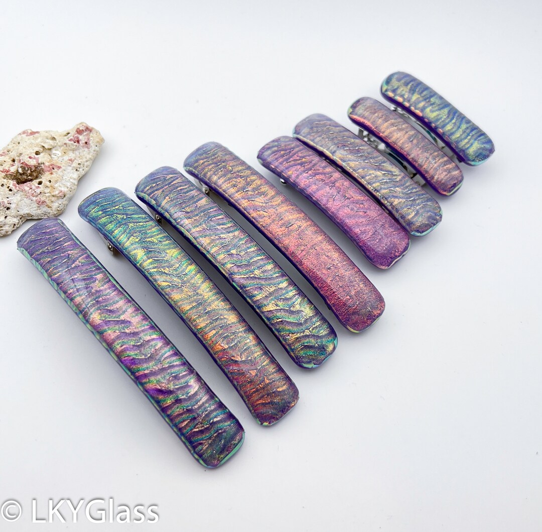 Handcrafted Colorful Pink Purple Dichroic Squiggle Hair Barrette, Fine ...