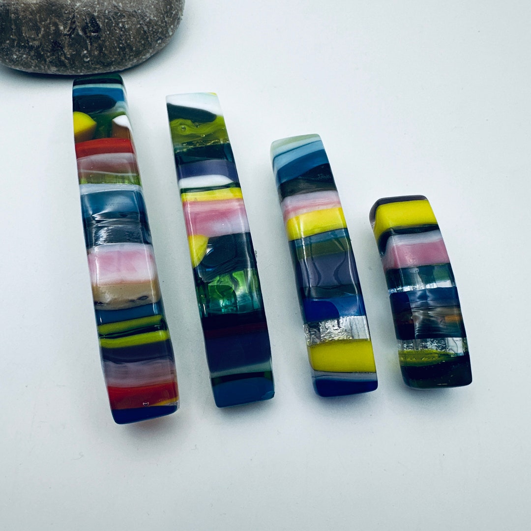 Multi-colored Striped Rainbow Glass Barrettes, Fused Glass Hair Clasp ...