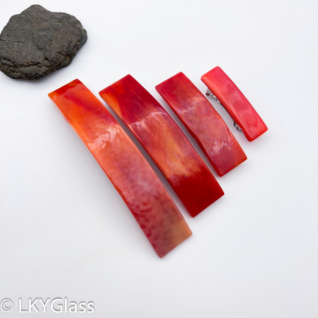 Variegated Red White Stained Glass Barrette, Side Hair Clip, Thin Hair ...