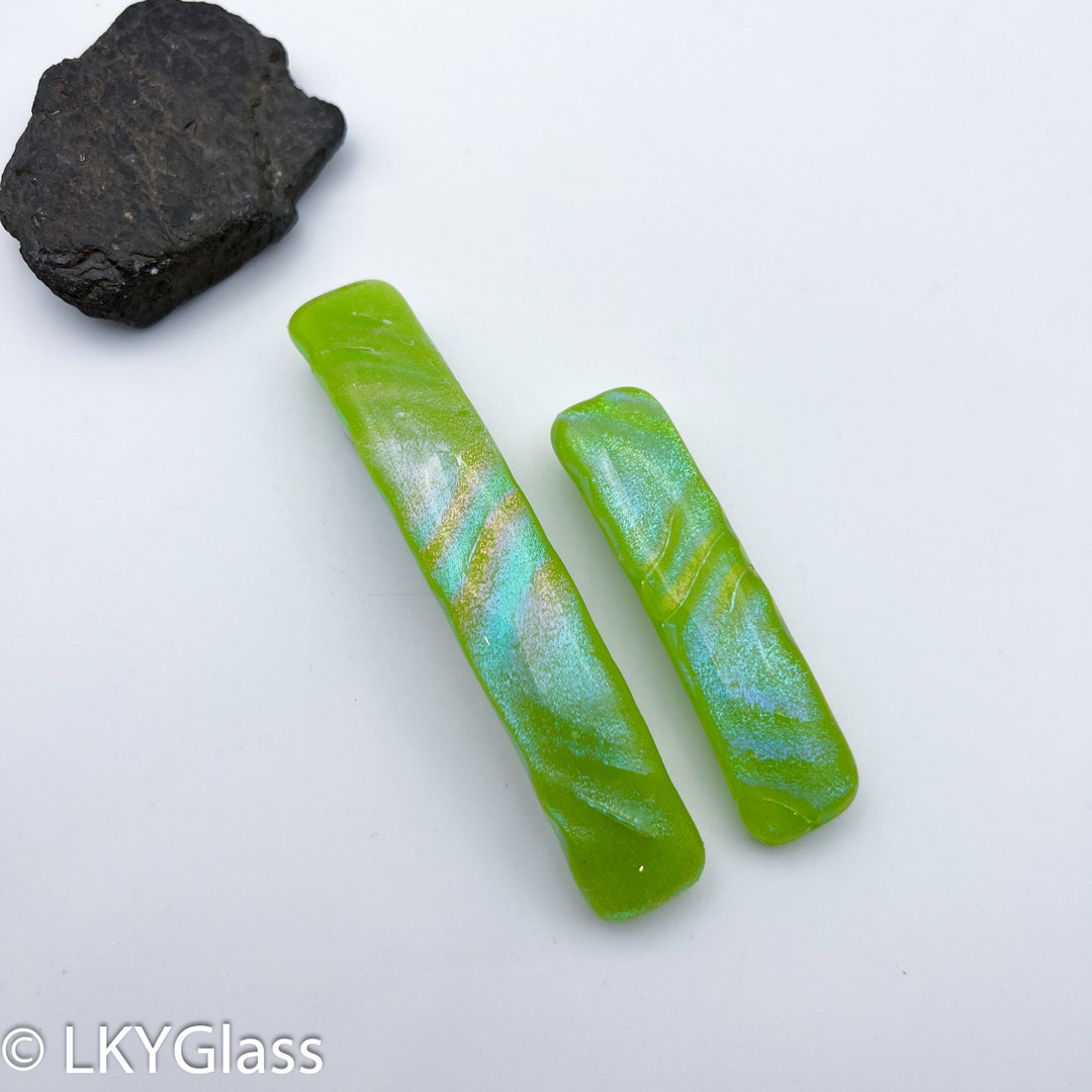 Bright and Happy Lime Green Dichroic Glass Barrette, Large Green Hair ...
