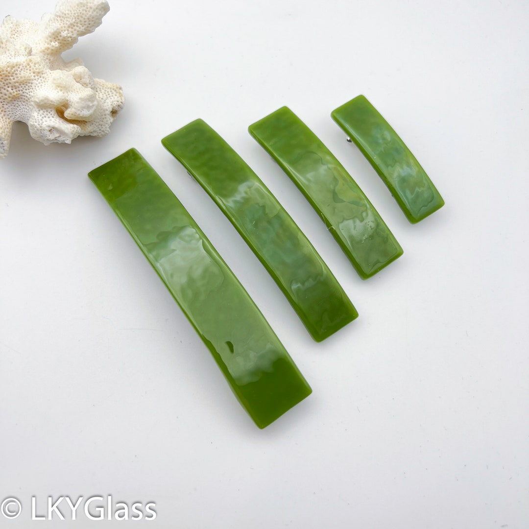 Sophisticated Dark Green Olive Green Stained Glass Barrette, Nonslip ...