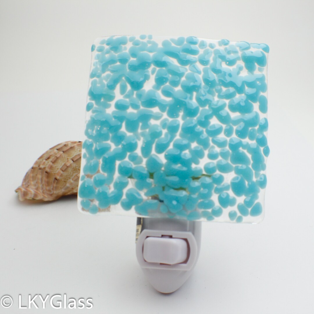 Turquoise Blue Night Light Aqua Blue Fused Glass Night Lite - Etsy