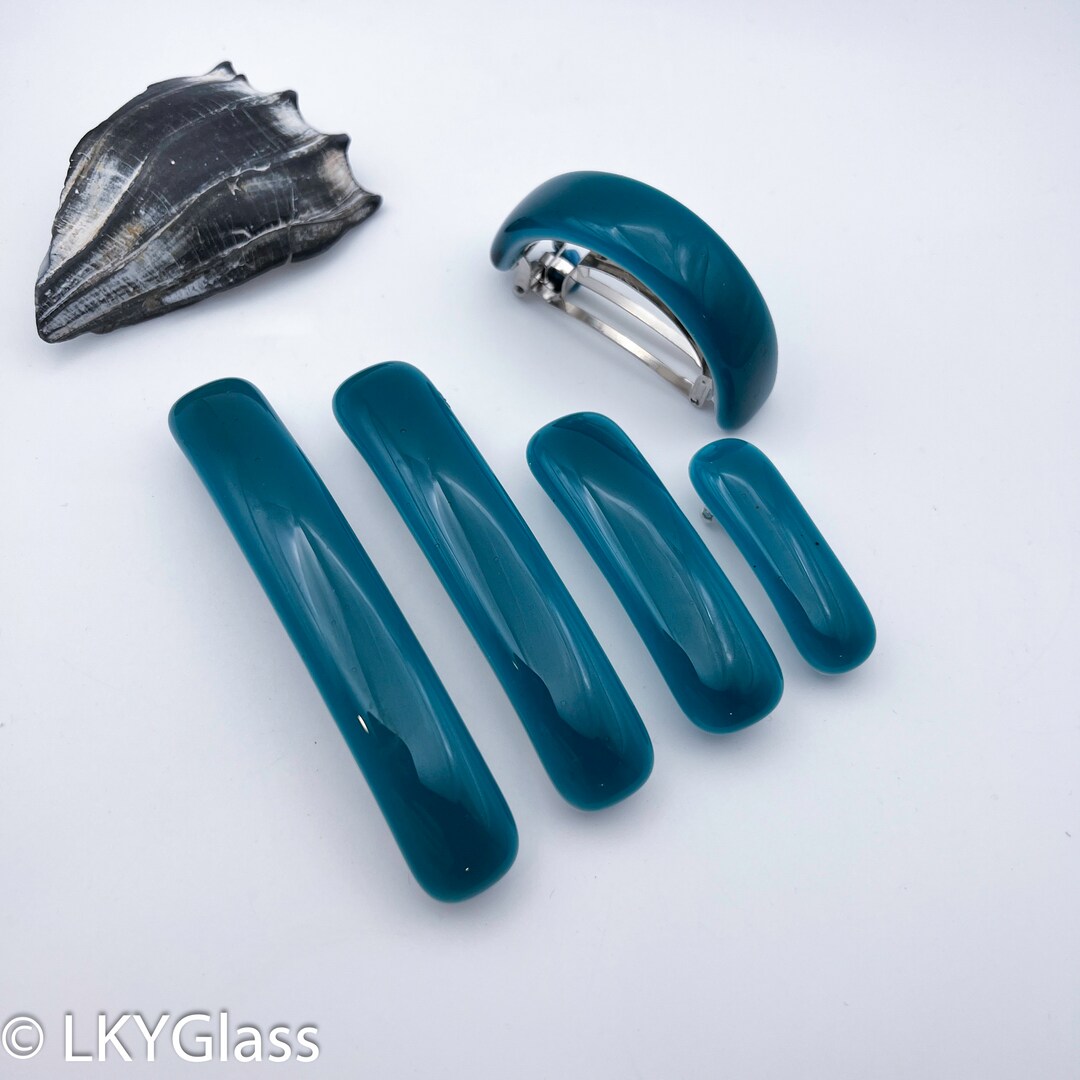 Intriguing Color Peacock Blue Green Fused Glass Barrette, French ...