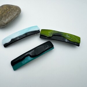 Unique Green Black Glass Edge Barrette, Rubber Back Clip, French ...