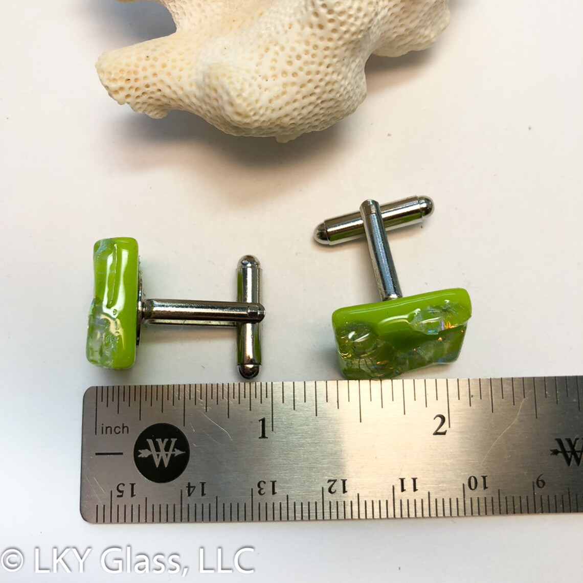 Green Dichroic Glass Cuff Links Bright Green Fused Glass | Etsy