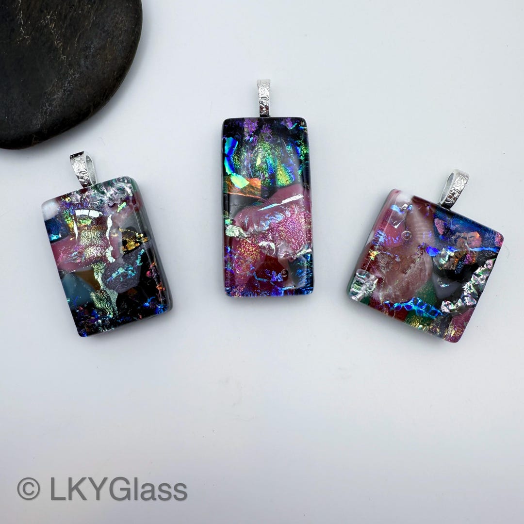 Stunning Handmade Colorful Mosaic Rainbow Dichroic Glass Pendant for ...