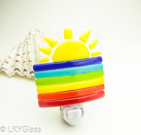 Rainbow Night Light Fused Glass Night Lite Striped Glass | Etsy