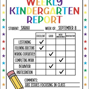 Kindergarten Weekly Behavior Report - Etsy