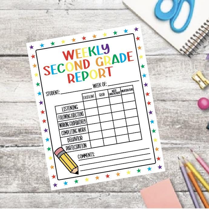 Second Grade Weekly Behavior Report - Etsy