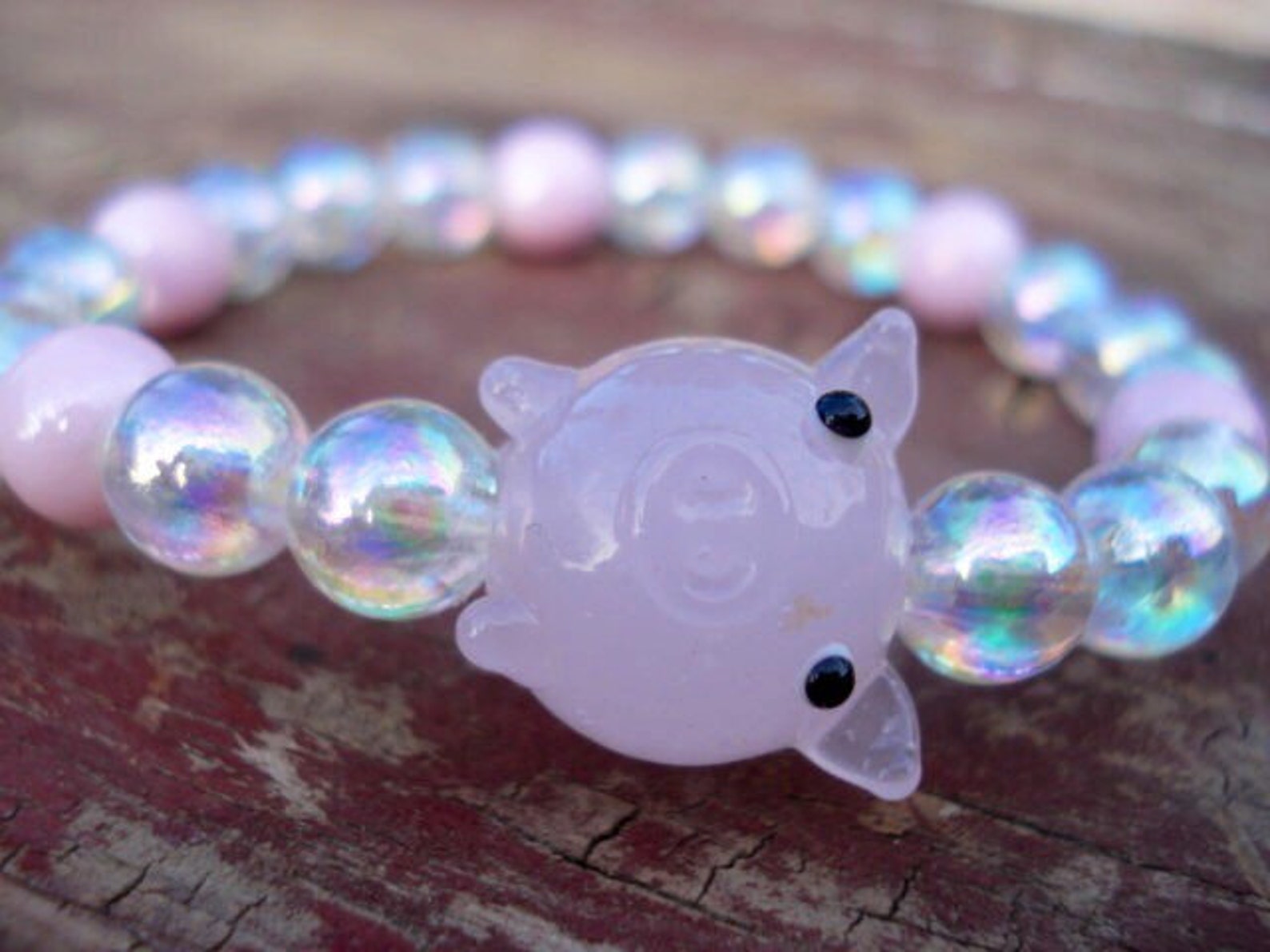 Pig Bracelet Glass Pig Beaded Bracelet Animal Bracelet Pig - Etsy