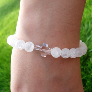Cross Bracelet, White Quartz Bracelet, Crystal Bracelet, Beaded ...