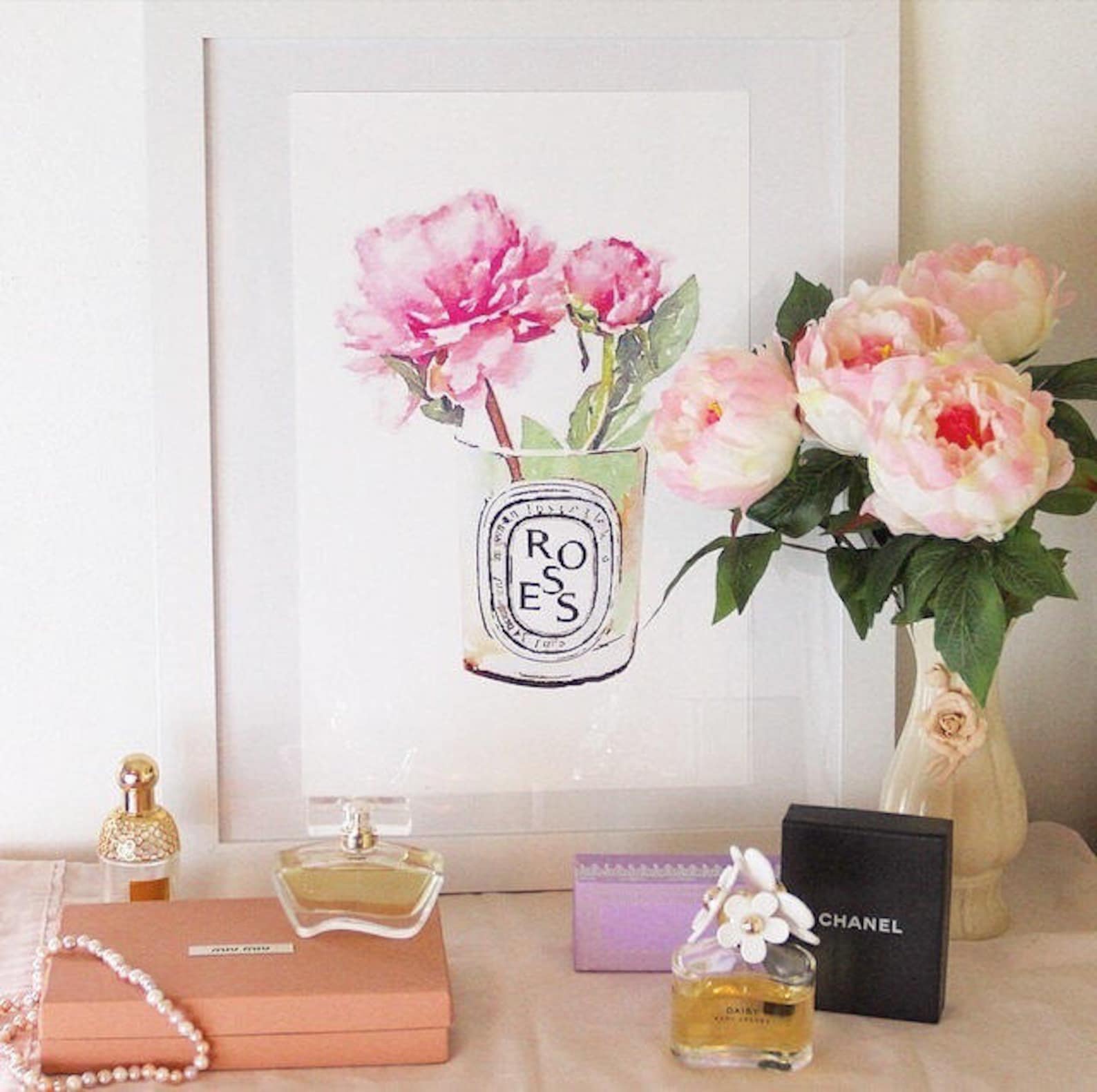 Diptyque Candle DIGITAL ART PRINT Pink Rose Flower Vase Print From ...