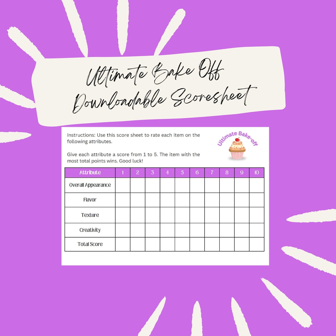 Baking Contest Dessert Judging Score Sheet | Evaluate 10 Entries ...