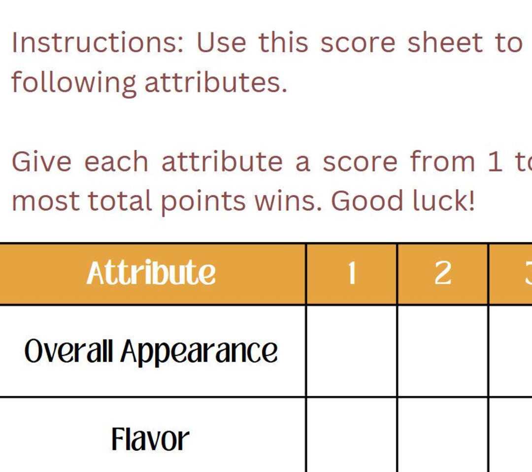 Pie Baking Contest Printable Download Scoresheet - Etsy