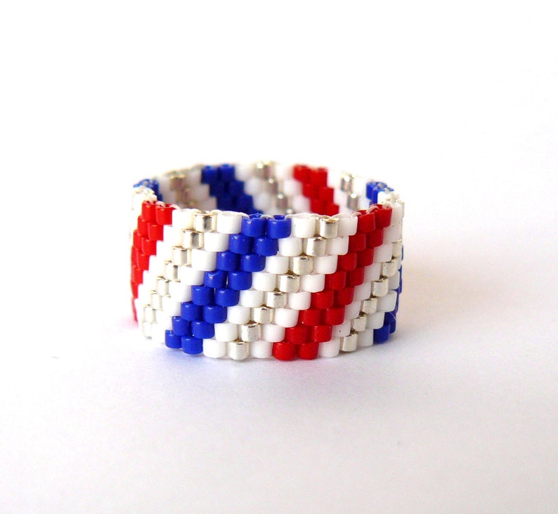Red, White, and Blue Ring, US Colors Diagonal Stripe, Patriotic Jewelry ...