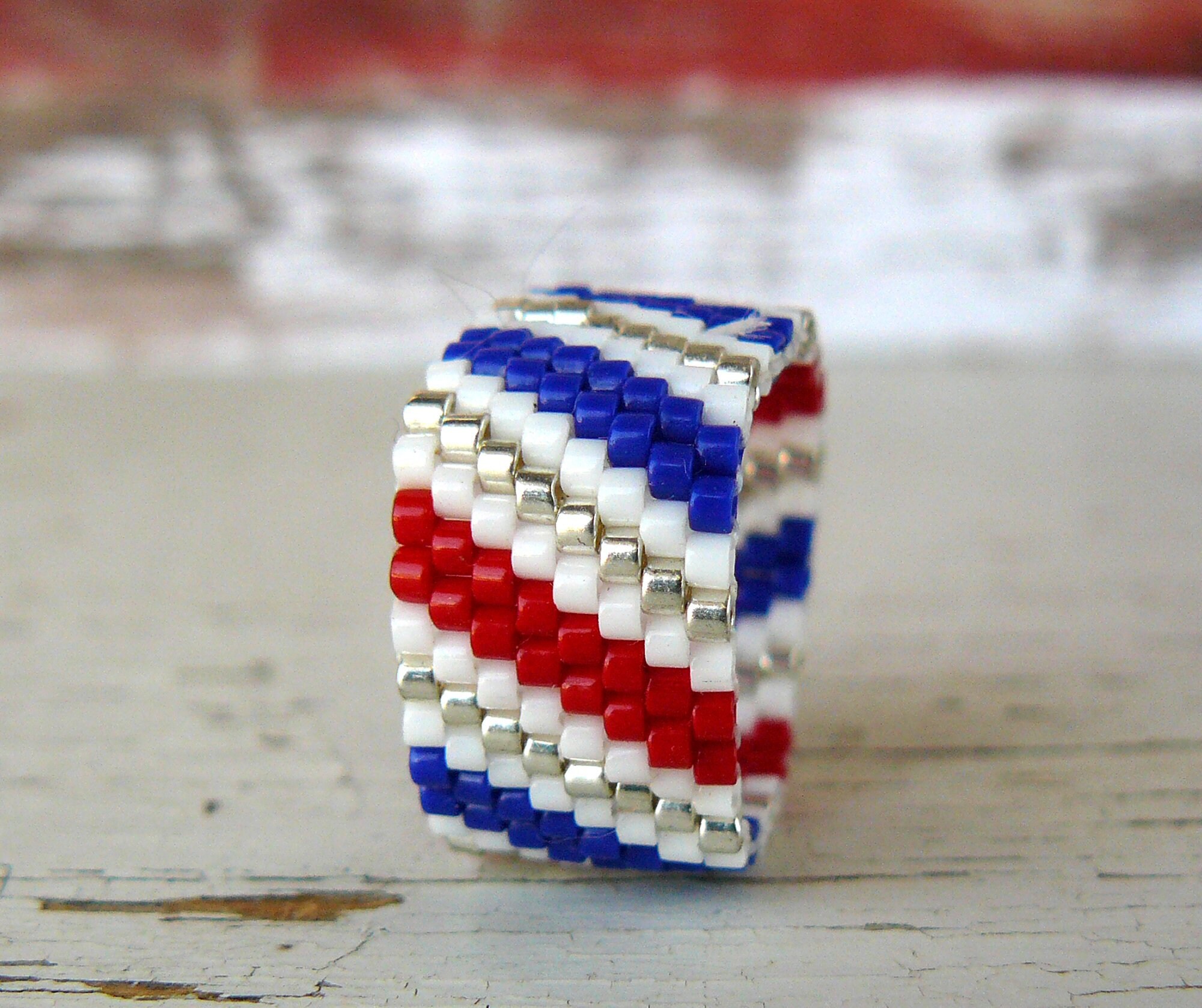 Red, White, and Blue Ring, US Colors Diagonal Stripe, Patriotic Jewelry ...