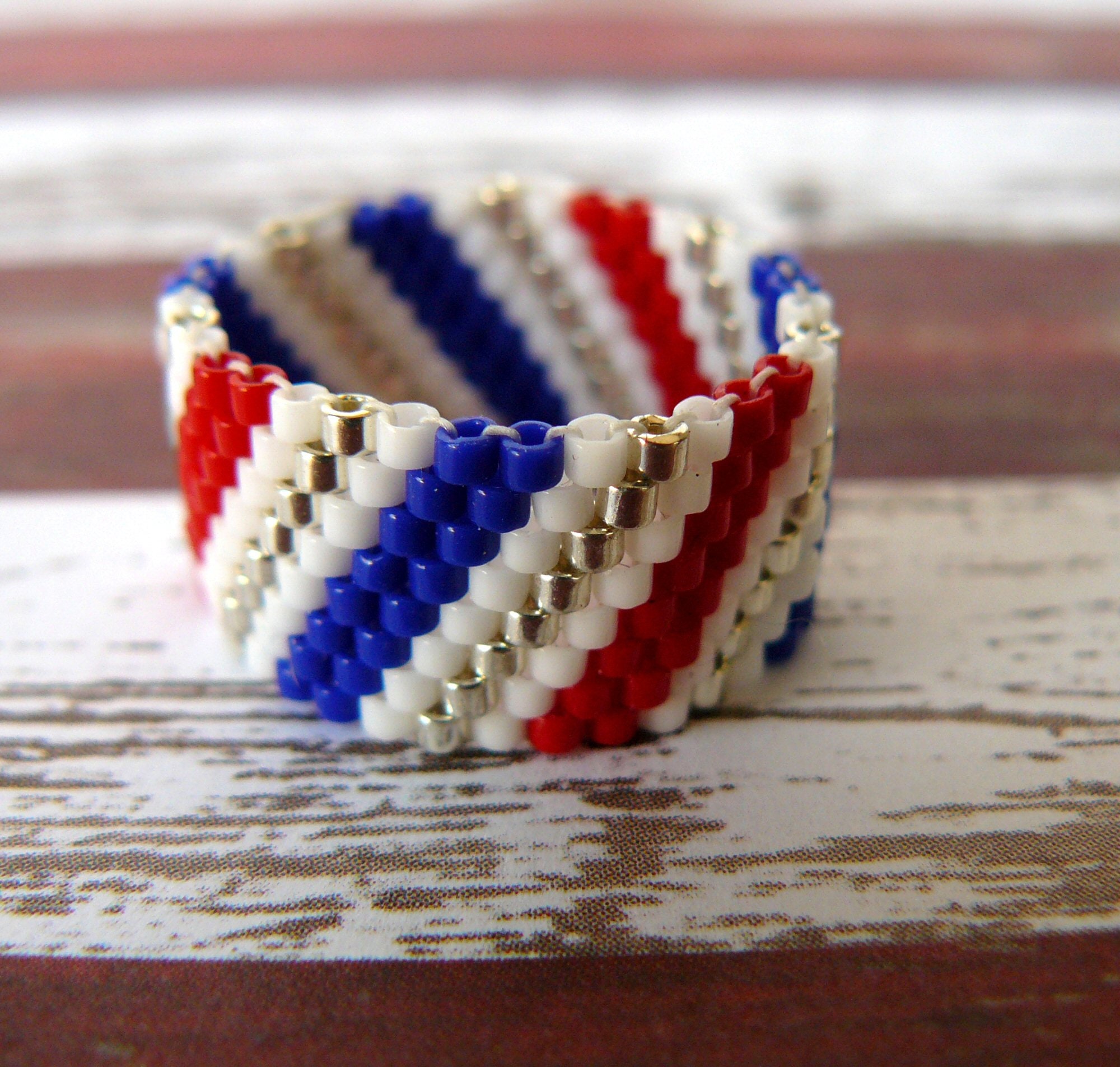Red, White, and Blue Ring, US Colors Diagonal Stripe, Patriotic Jewelry ...