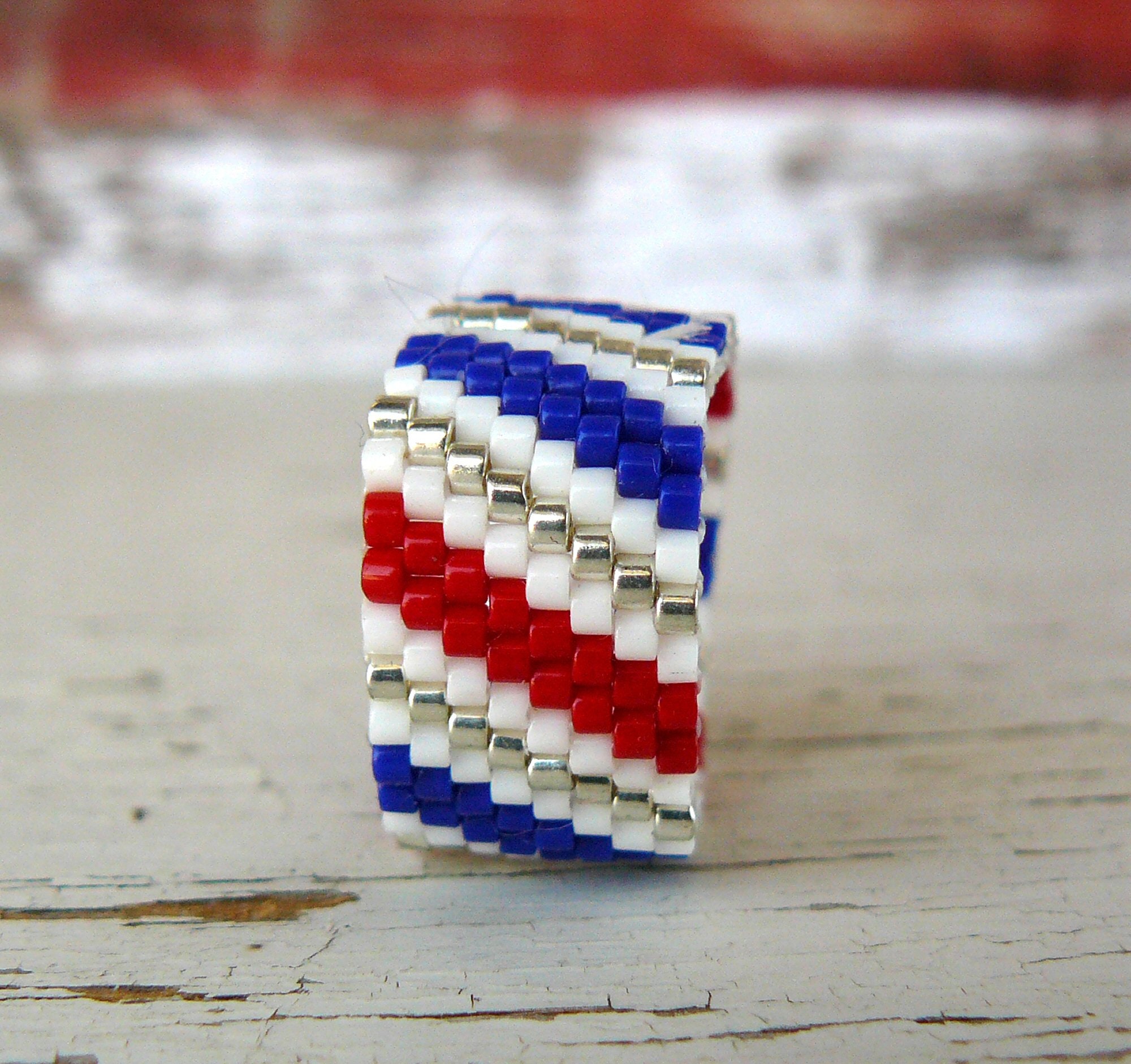 Red, White, and Blue Ring, US Colors Diagonal Stripe, Patriotic Jewelry ...