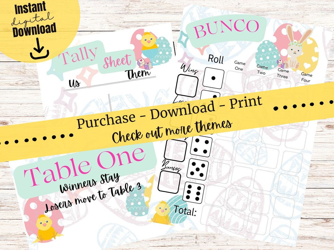 Easter Bunco; Bunco Night; Bunco Tally Sheets; Bunco Scorecards ...