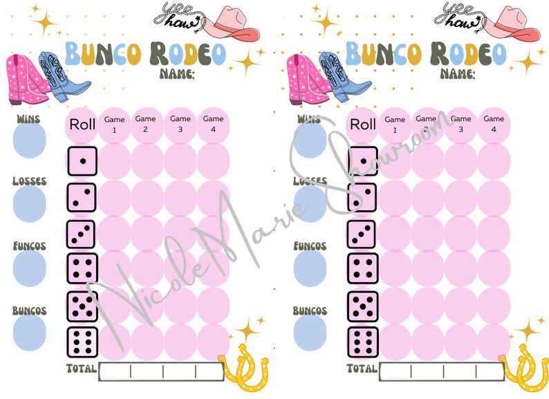 Bunco Rodeo Scorecards; Cowgirl Bunco; Bunco Night; Bunco Tally Sheets ...