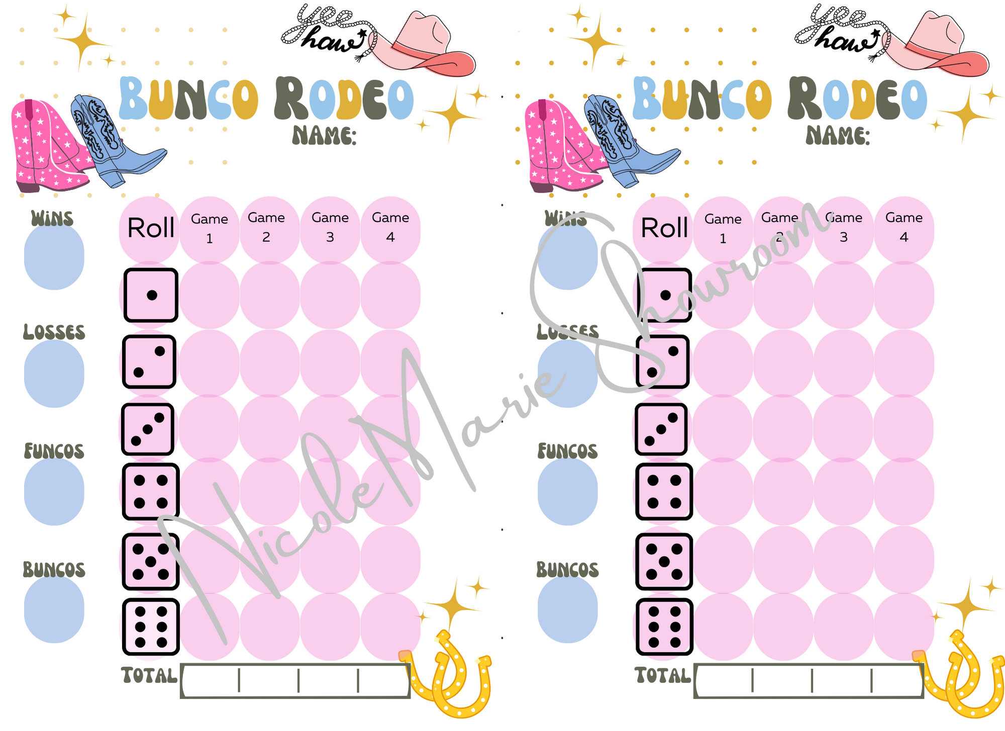Bunco Rodeo Scorecards; Cowgirl Bunco; Bunco Night; Bunco Tally Sheets ...