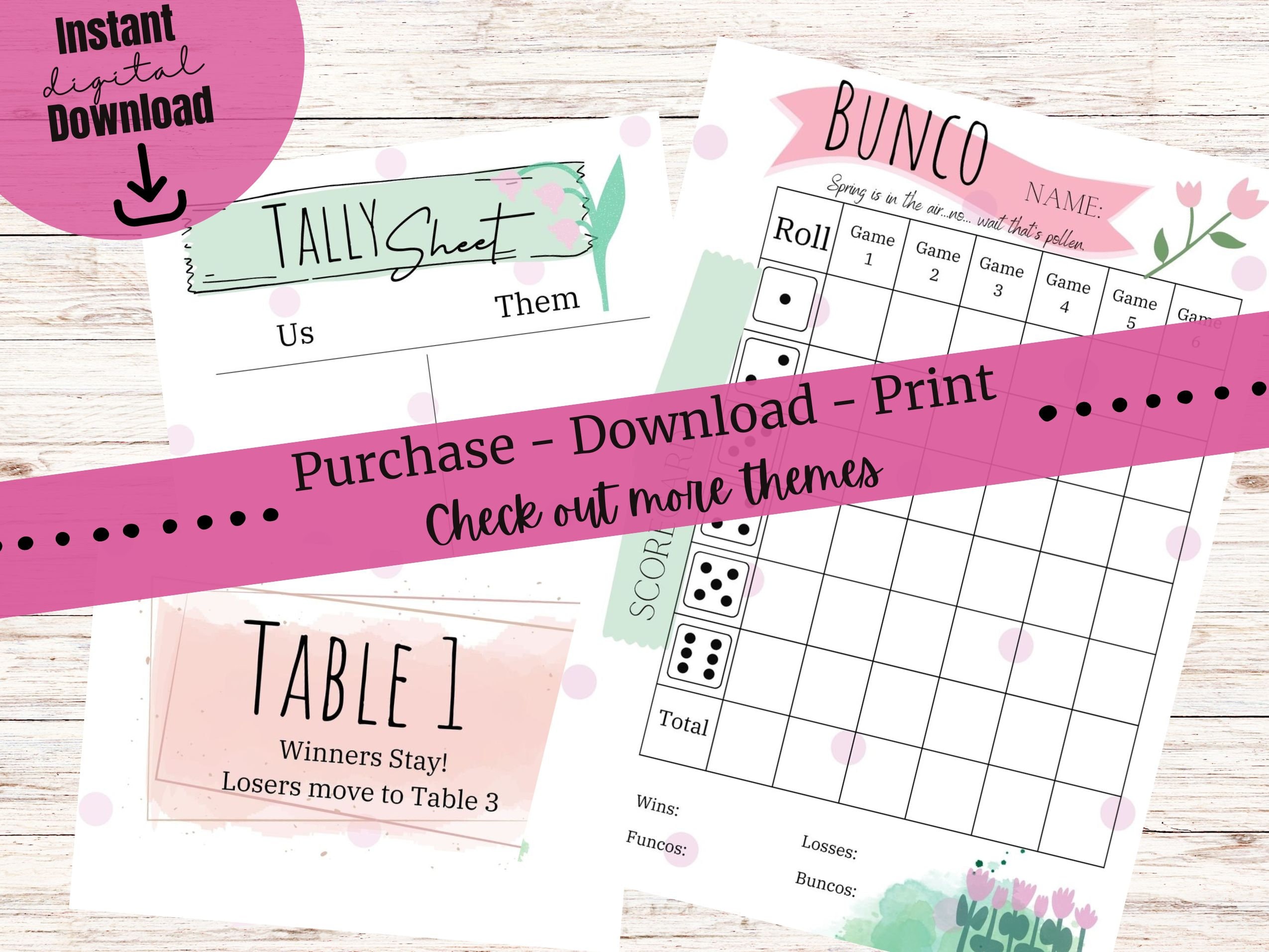 Bunco Scorecards; Bunco Spring Theme; Bunco Night; Bunco Tally Sheets ...