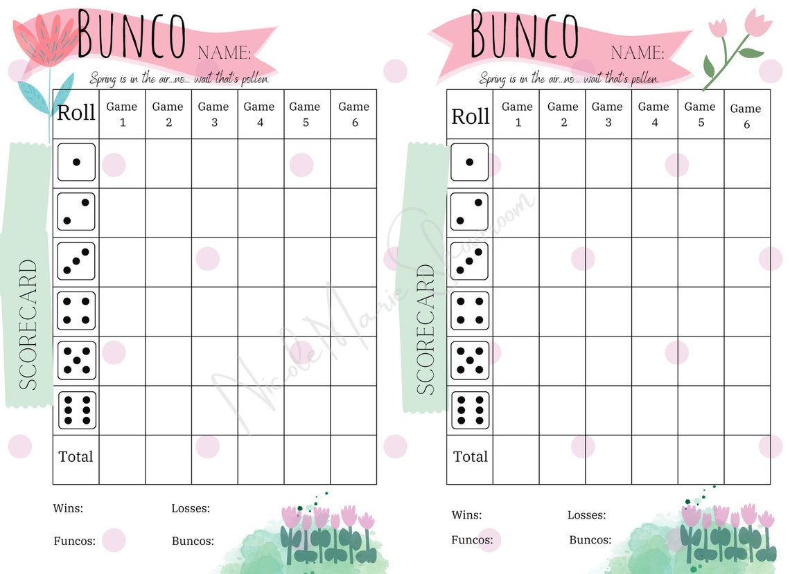Bunco Scorecards; Bunco Spring Theme; Bunco Night; Bunco Tally Sheets ...