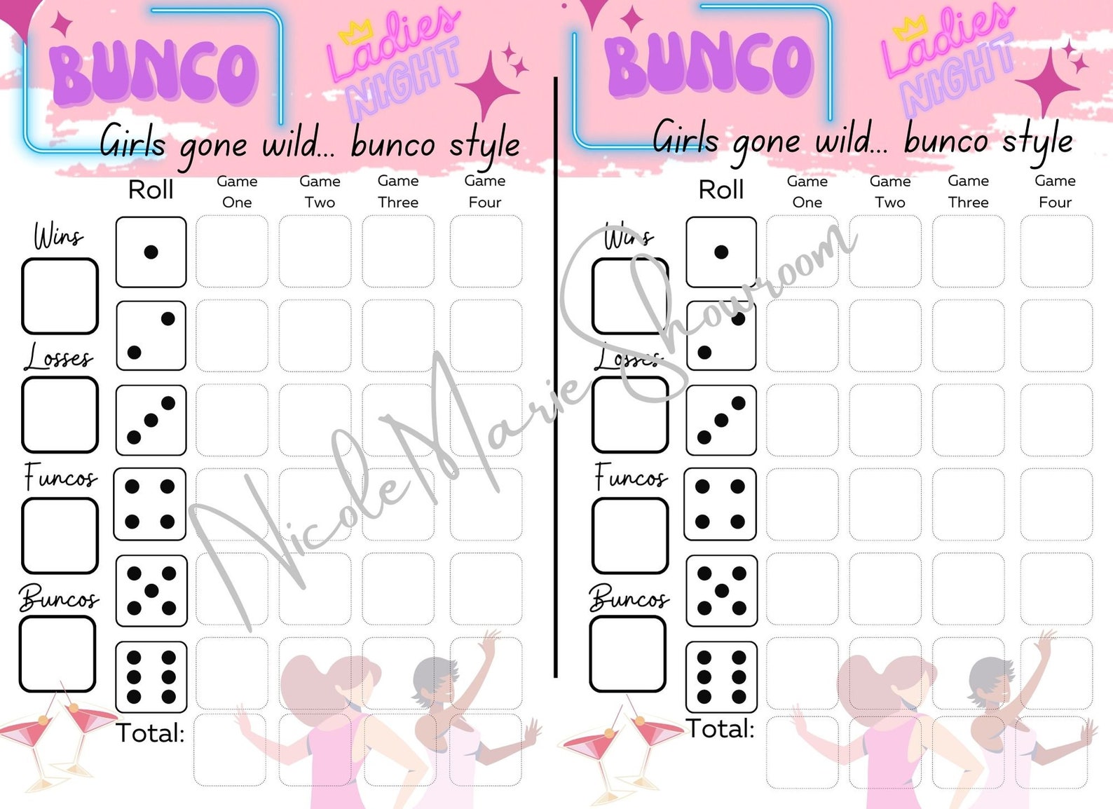 Spring Bunco, Girls Gone Wild, Bunco Scoresheet, Printed Bunco Cards ...