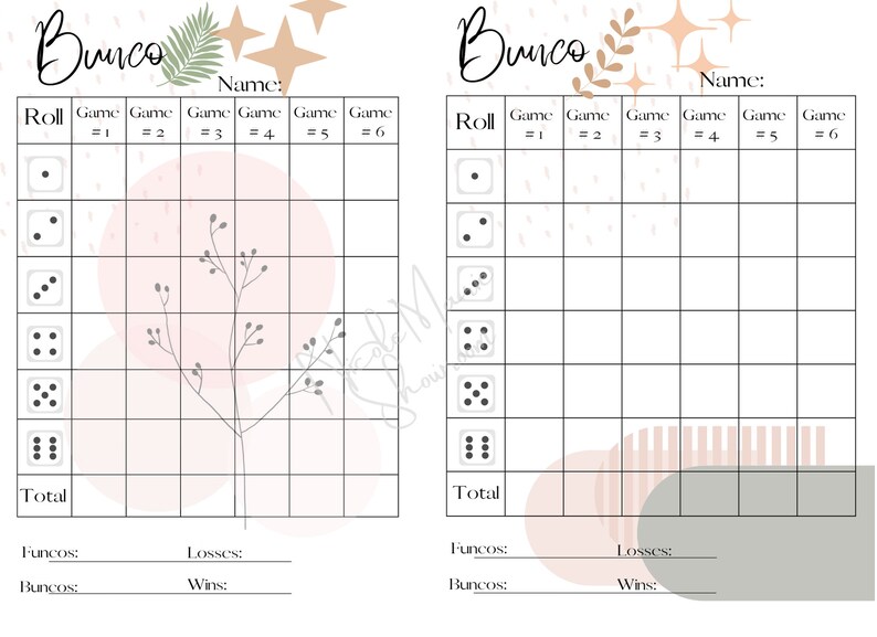 Bunco Scorecards; Bunco Boho Theme; Bunco Night; Bunco Tally Sheets ...