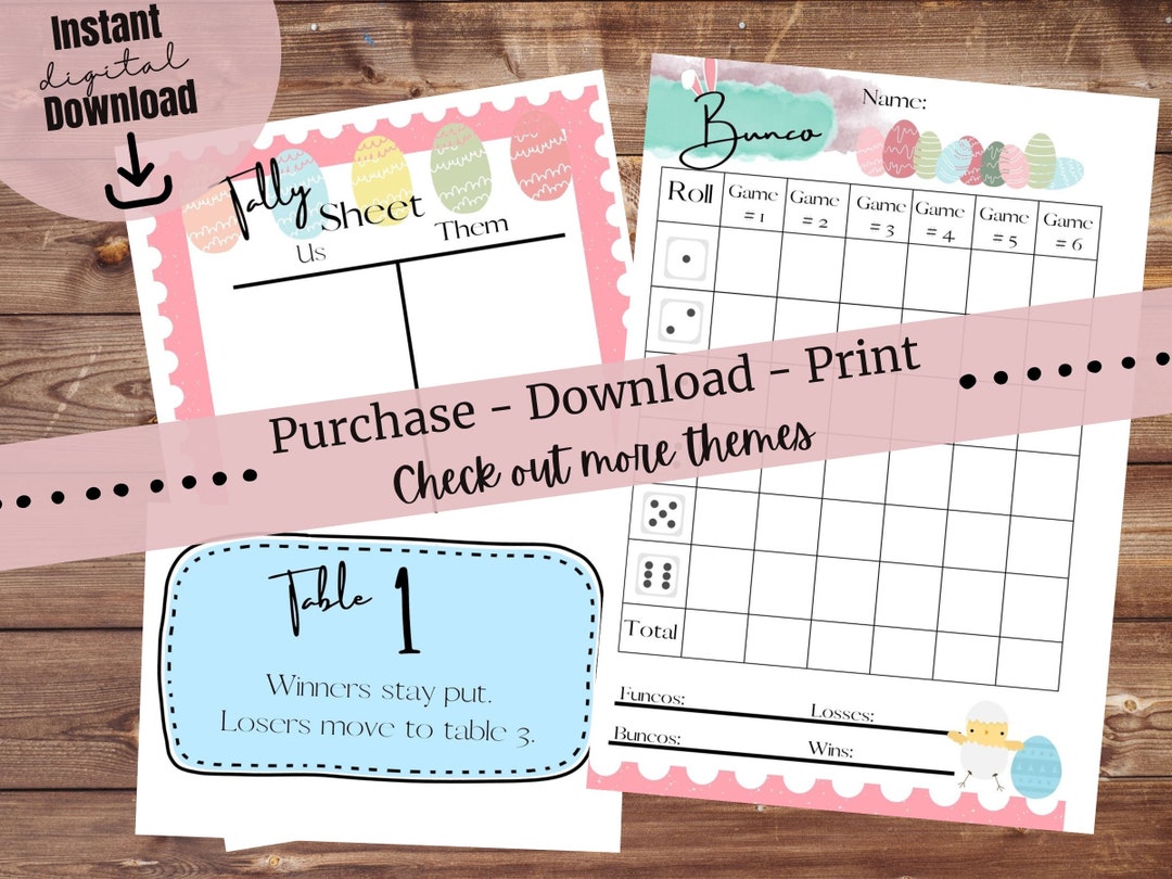Bunco Scorecards; Easter Bunco; Bunco Night; Bunco Tally Sheets ...