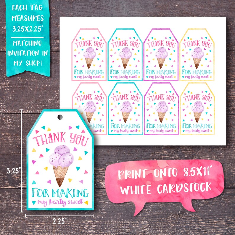 Printable Ice Cream Favor Tag Ice Cream Thank You Tag Ice | Etsy