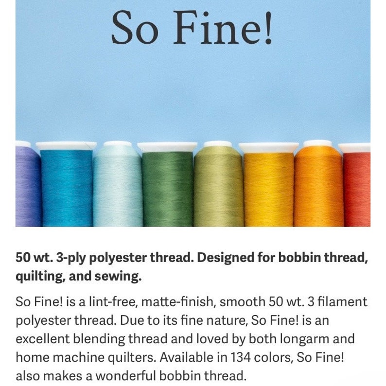 So Fine! #50/3 Thread by Superior Threads Cones 3280 Yards Each -choose ...